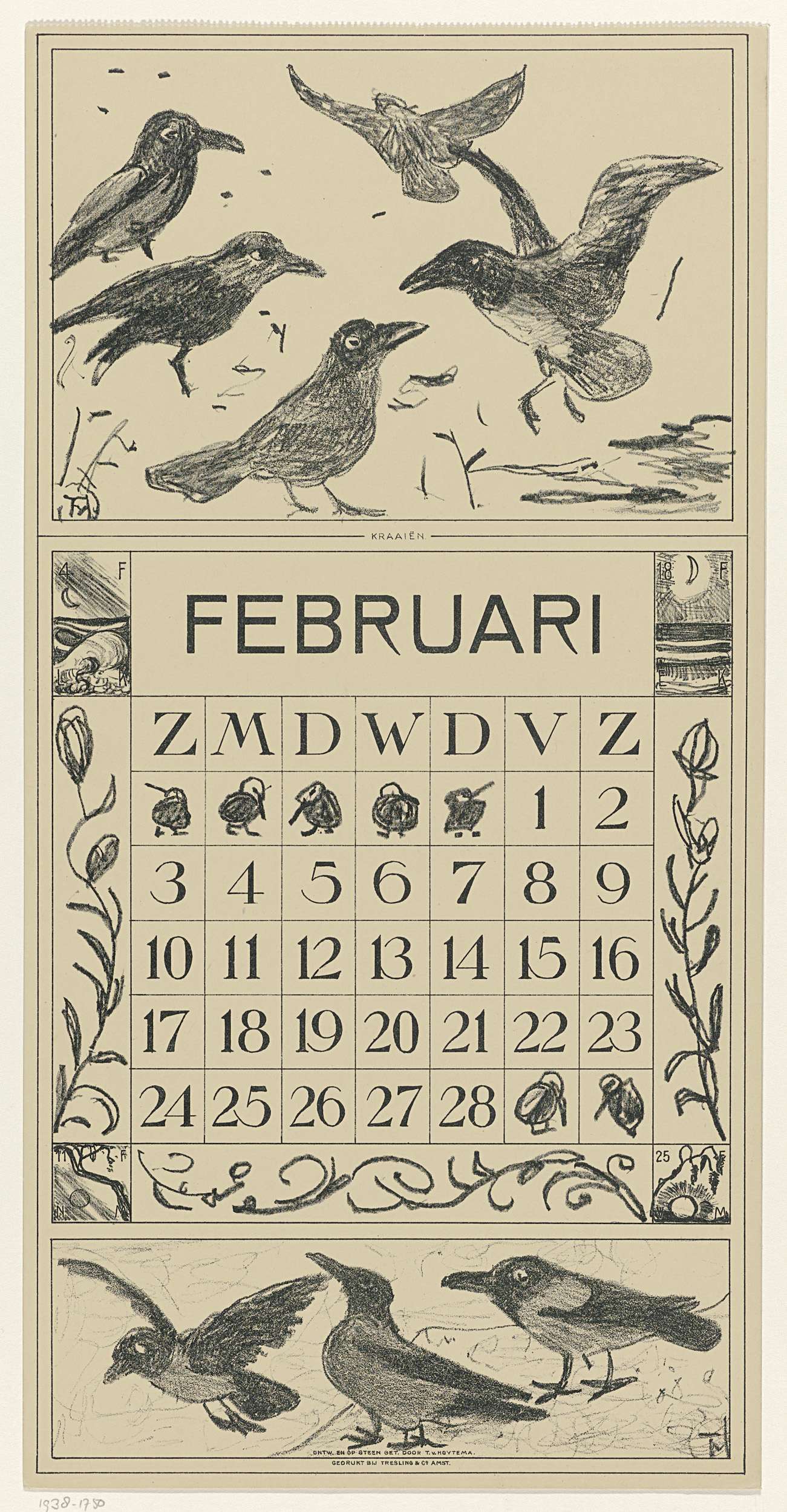 Calendar sheet February with crows, Theo van H | CanvasPrints.com