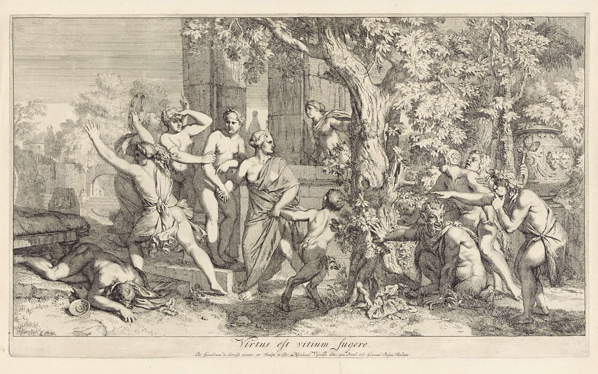 Nimfen door saters overvallen, Gerard de Laire | CanvasPrints.com