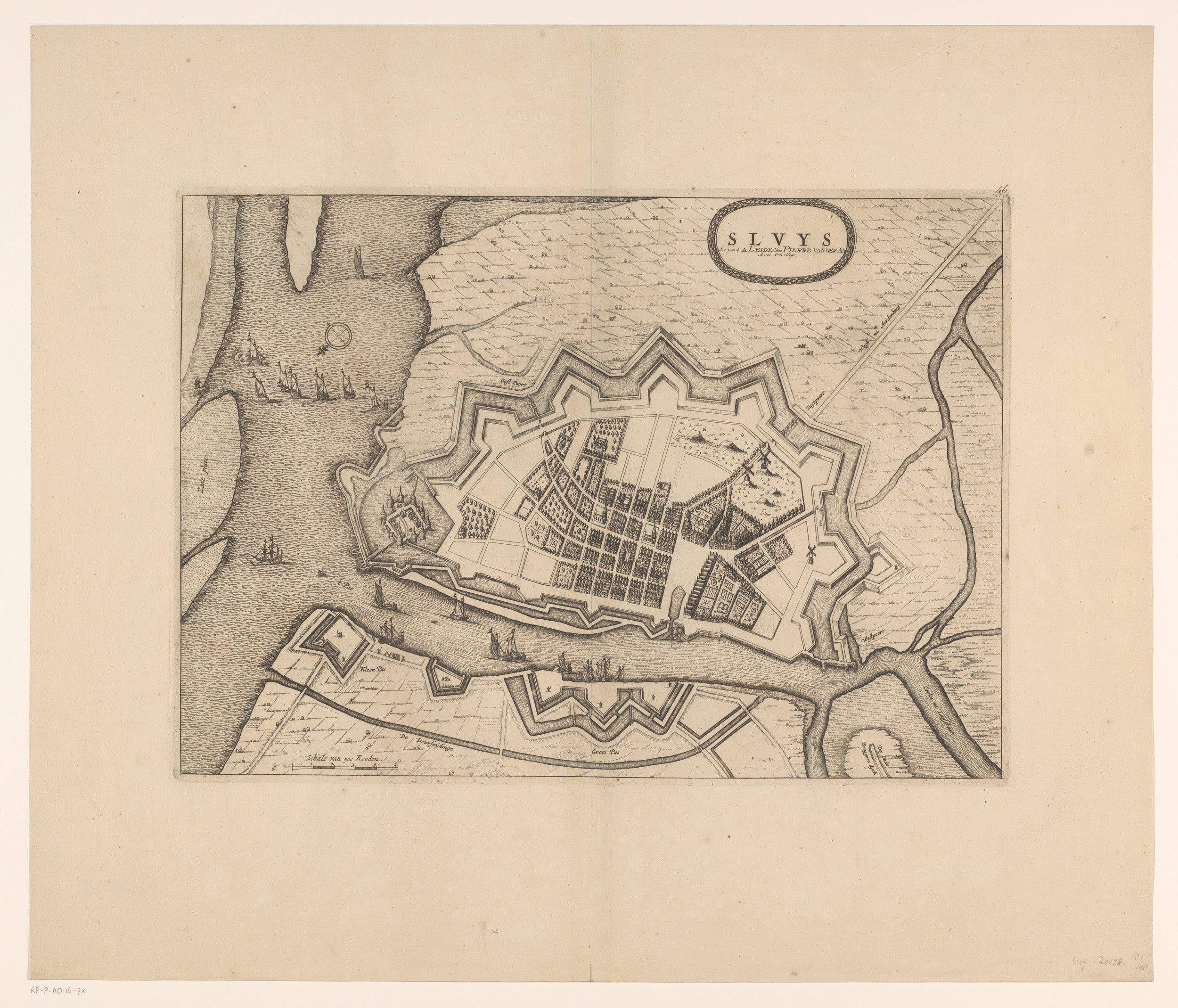 Map of Sluis, anonymous, c. 1700 - 1728 | CanvasPrints.com