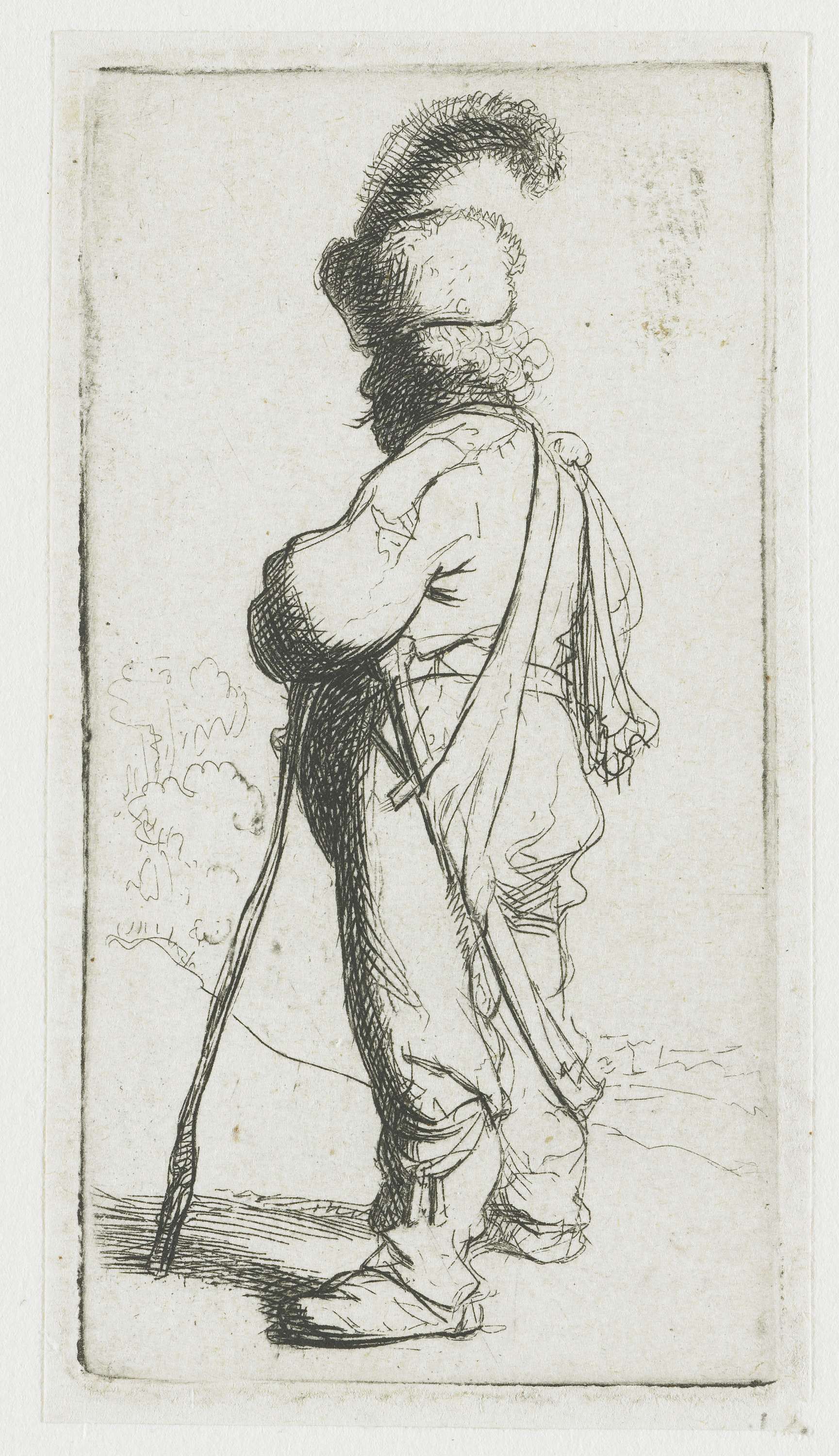 Polander leaning on a stick, Rembrandt van Rij | CanvasPrints.com