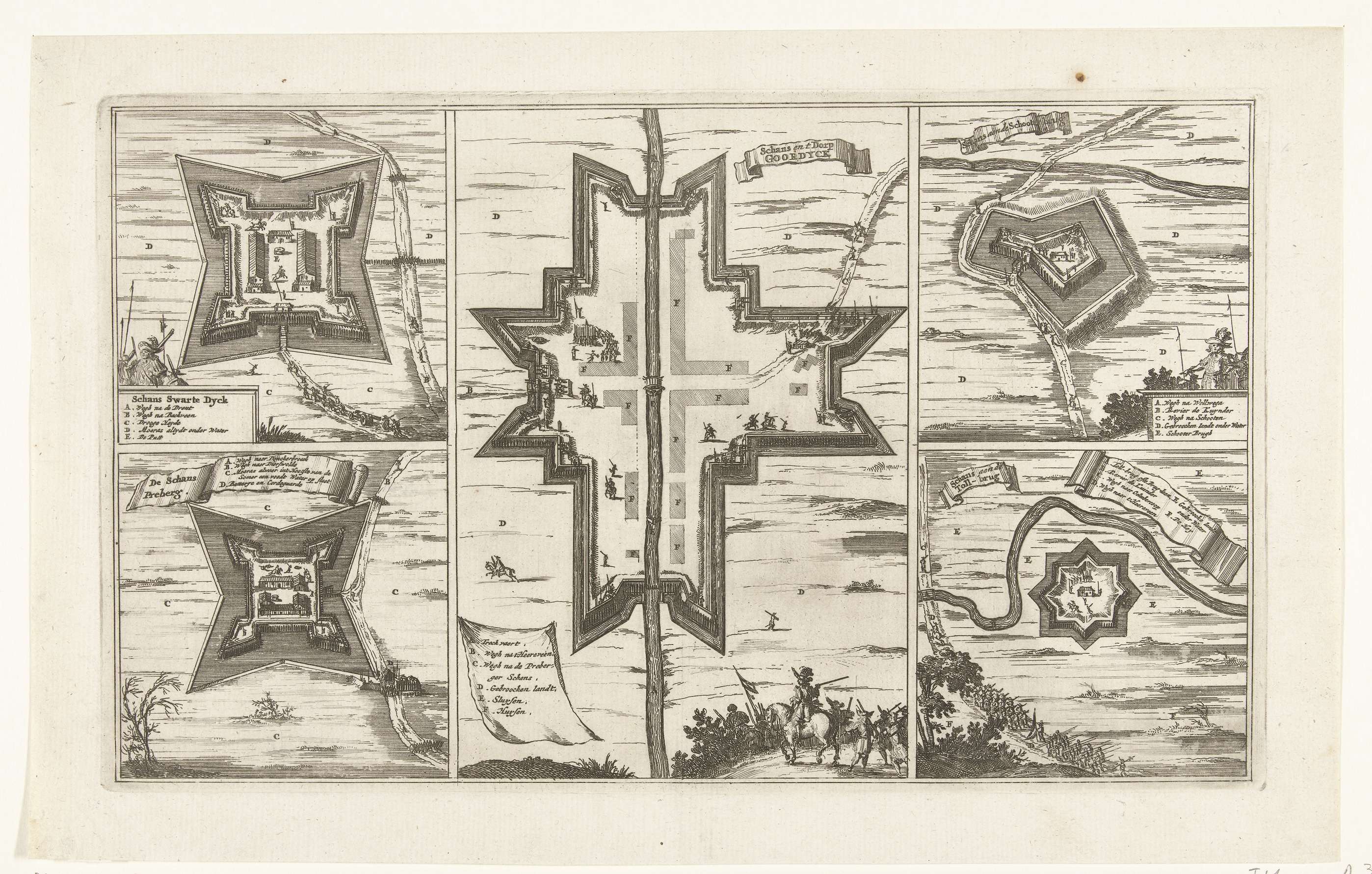 Five maps of fortresses, 1673, anonymous, 1673 | CanvasPrints.com