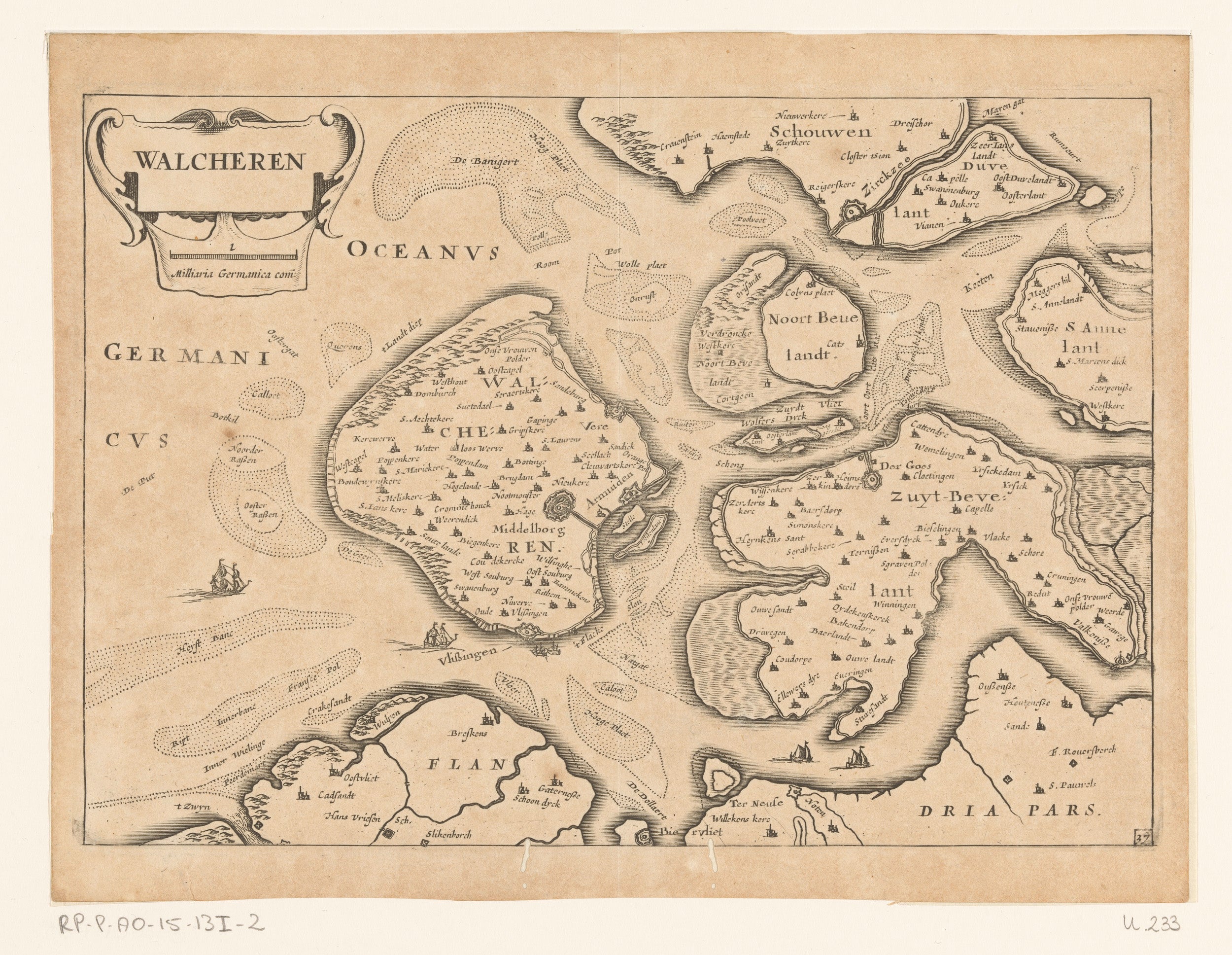 Map of Walcheren, anonymous, c. 1660 - 1696 | CanvasPrints.com